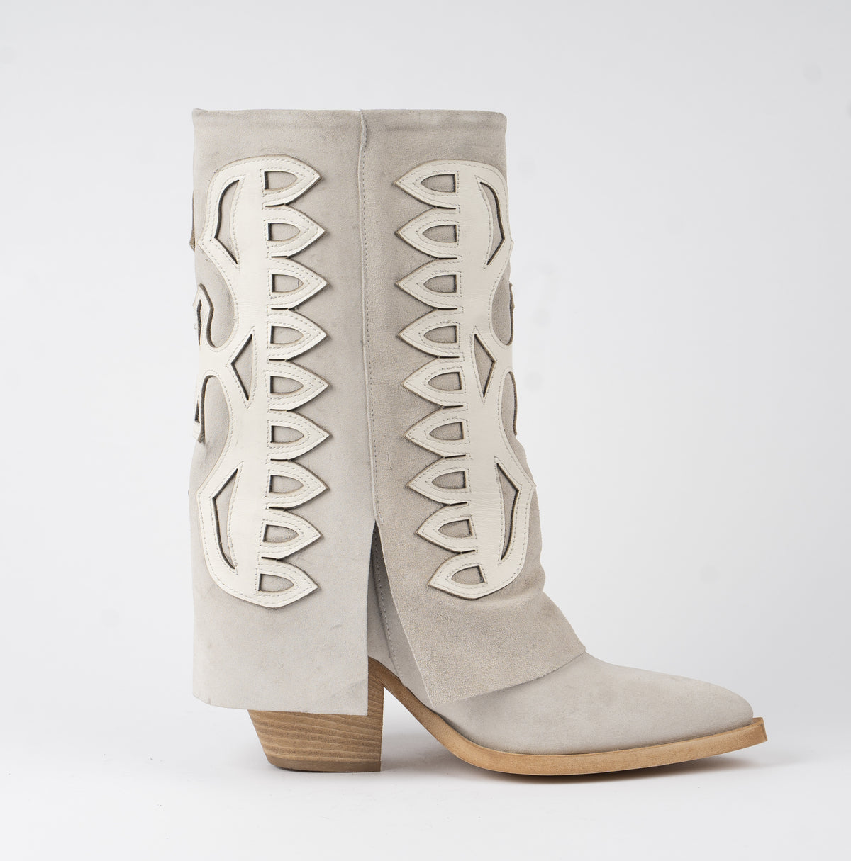 Rebel - Texan Tube Boot with Laser Cuff Beige